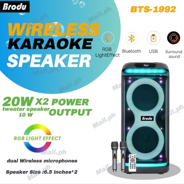 Brodu BTS-1992 Bluetooth Karaoke Speaker with 2 Wireless microphone ...