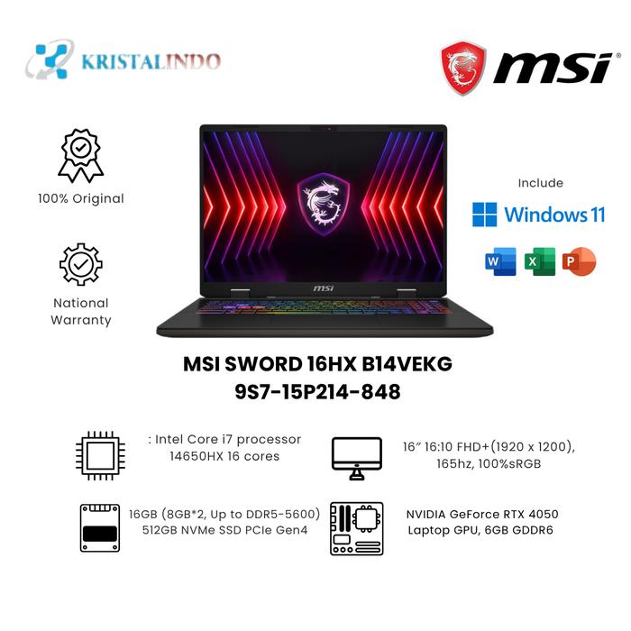 Jual MSI Sword 16 HX B14VEKG (848) - Intel Core i7-14650HX 16GB 512GB ...