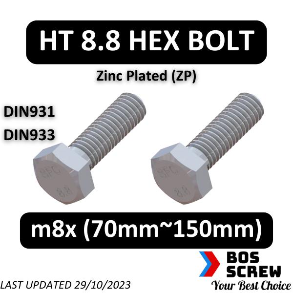 HT Hex Bolt m8 x 70mm ~ 150mm (White) (Grade 8.8 High Tensile) - TikTok ...