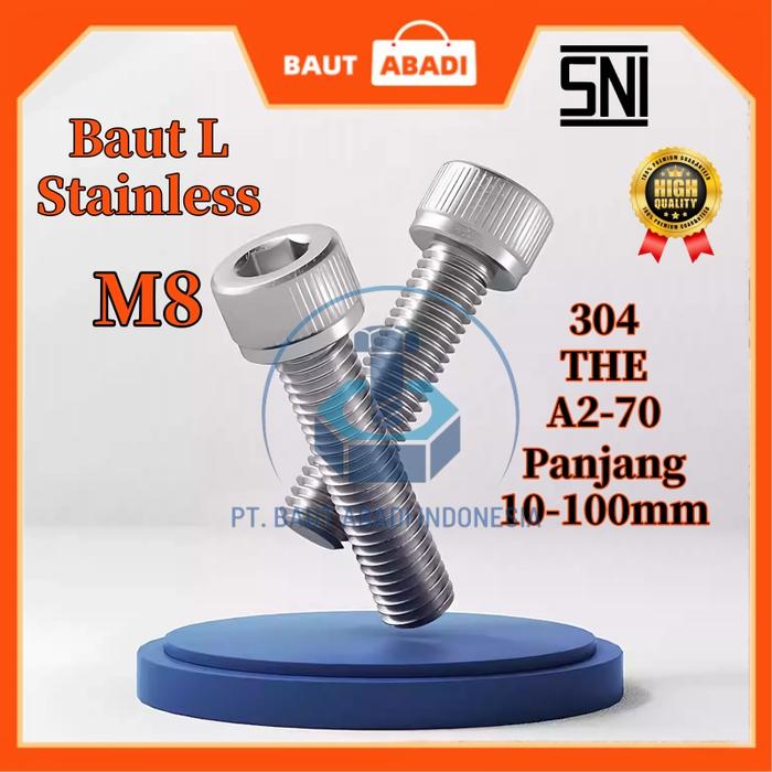 Jual Baut L M8 Stainless 304 THE A2-70 Hex Socket Head Cap Screw SS SUS ...