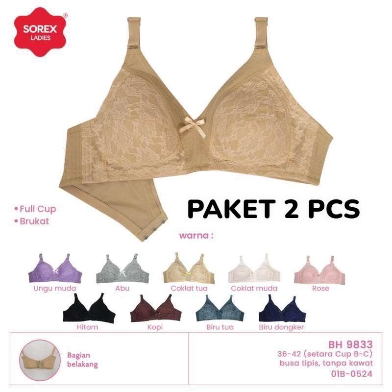 2 PCS | Bra Sorex 9833 size 36-42 Busa Tipis Tanpa Kawat Kancing - Shop ...