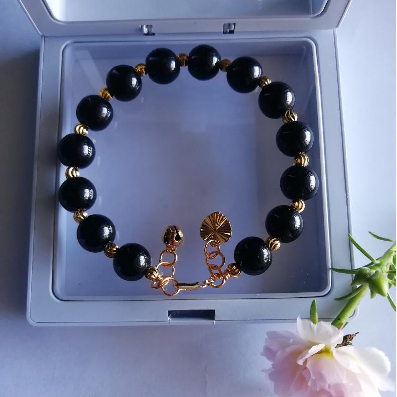 gelang tangan black jet stone 10mm sesuai untuk Ulang Tahun Hari ...