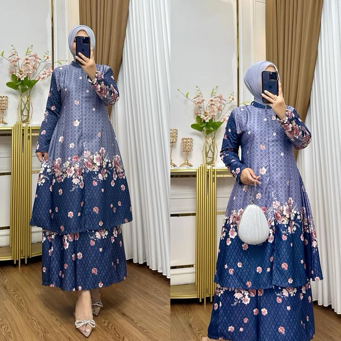 Jual One Set Baju Kurung Printing Tunik Melayu Muslim Busui Friendly ...
