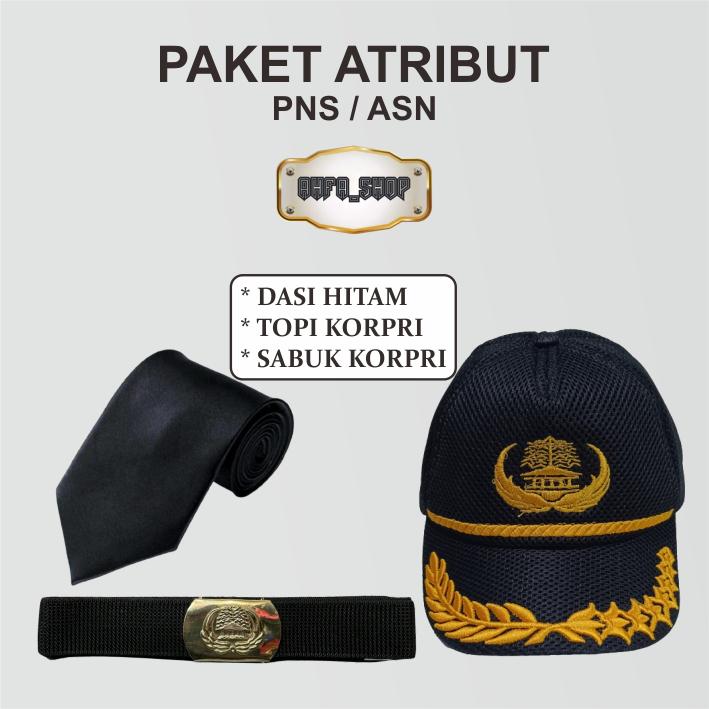 Paket Atribut Korpri/PNS/ASN (Dasi Hitam, Sabuk Korpi & Topi Korpri ...