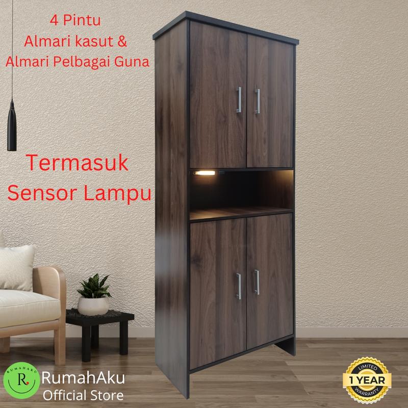 {Besar} LED Light & 4 doors almari kasut/pelbagai guna/storage - TikTok ...