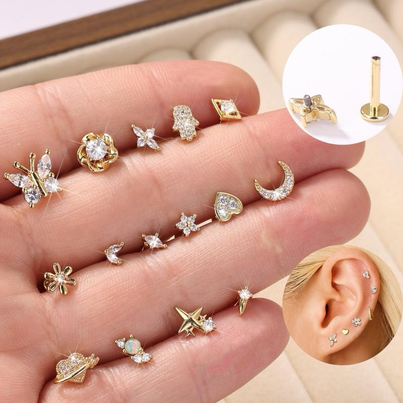 Anting Stud Piercing Stainless Steel 1pc - Anting Telinga Model Bunga ...