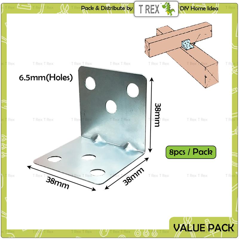 T Rex DIY 38mm 6 Holes L Shape Metal Bracket (Zinc) / Corner Joint ...
