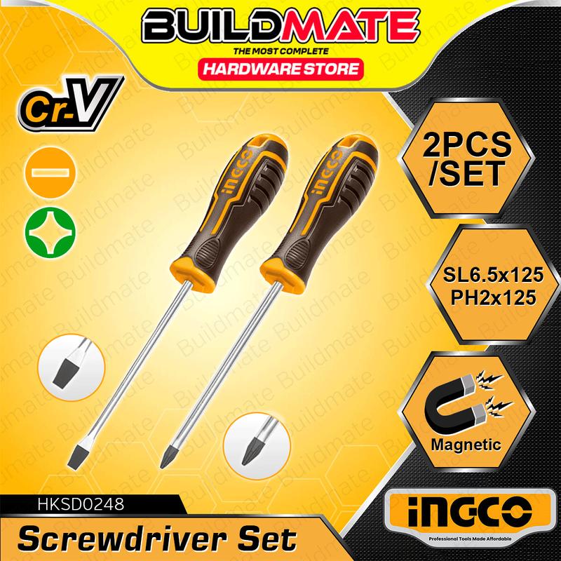 BUILDMATE Ingco 2pcs Screwdriver Set Cr-V Slotted Flat / Phillips ...