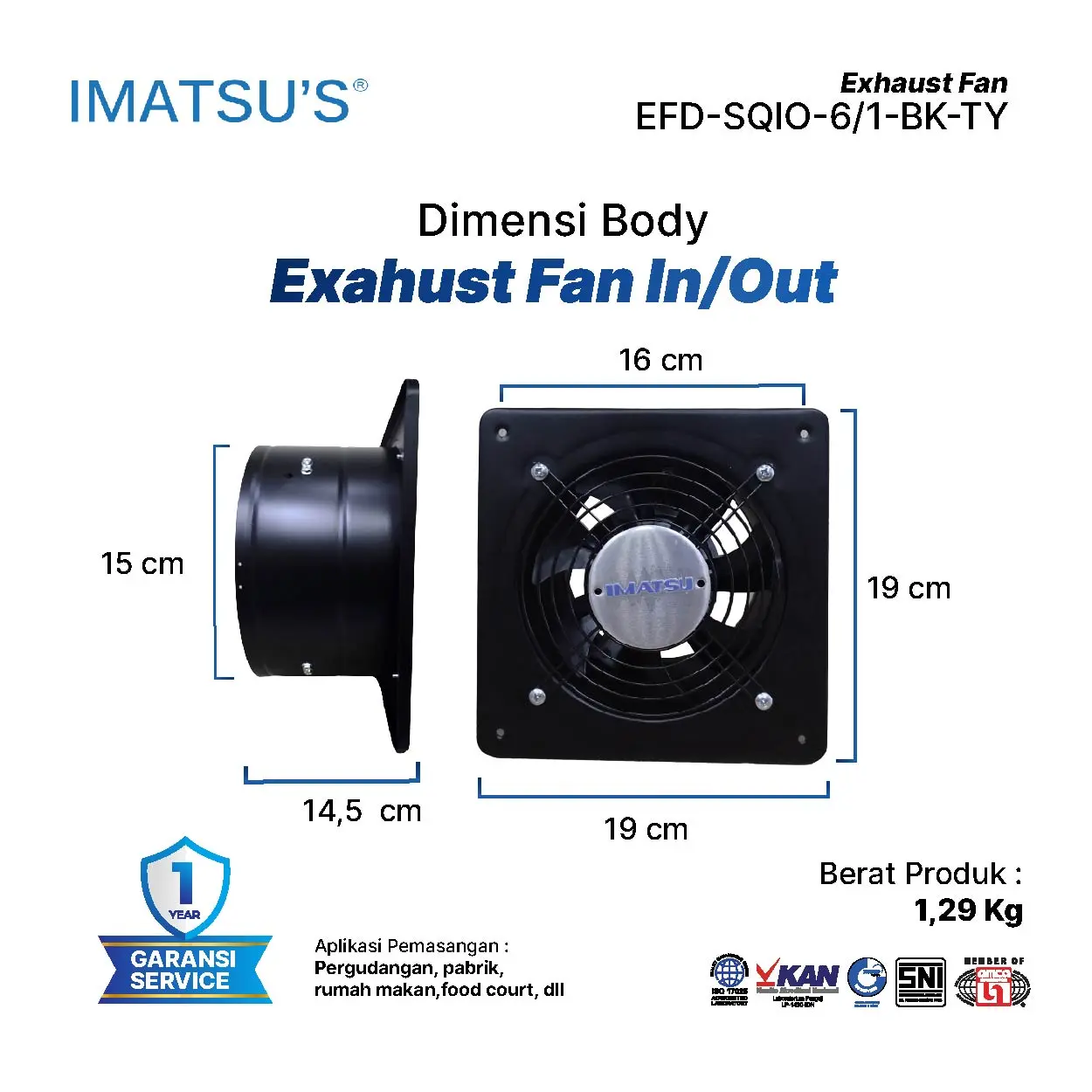 Exhaust Fan Besi In Out 6 Inch Wall Air Duct Booster Fan 6" Kipas Hexos ...