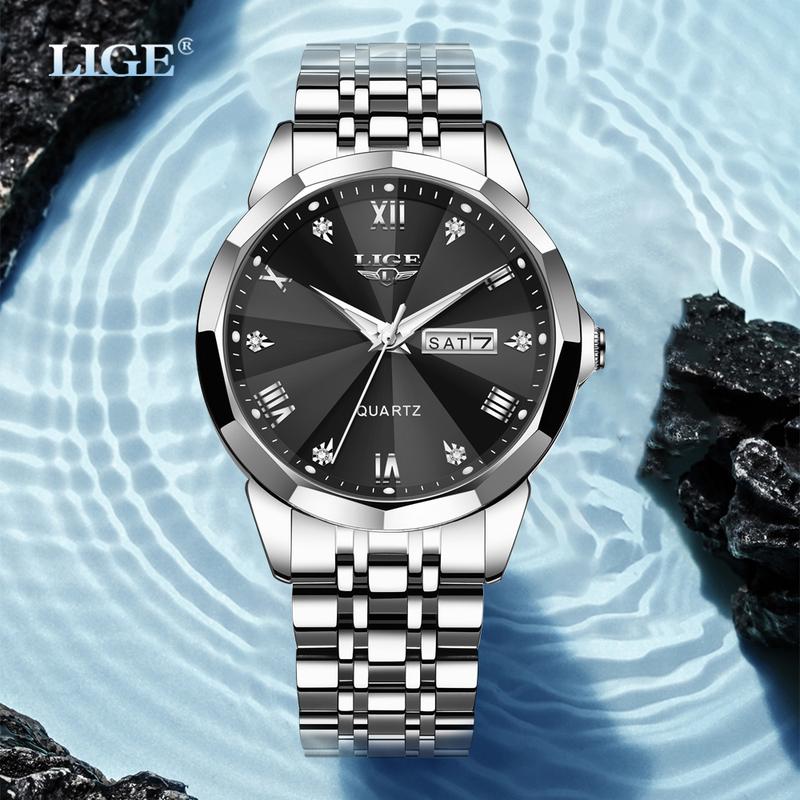 LIGE Watch for Men Analog Quartz Stainless Steel Waterproof Luminous ...