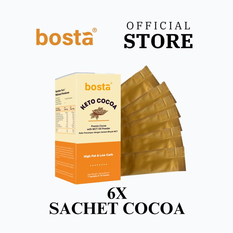 6x BOSTA SACHET COCOA 20g Minuman Koko Tanpa Gula Chocolate Drink ...