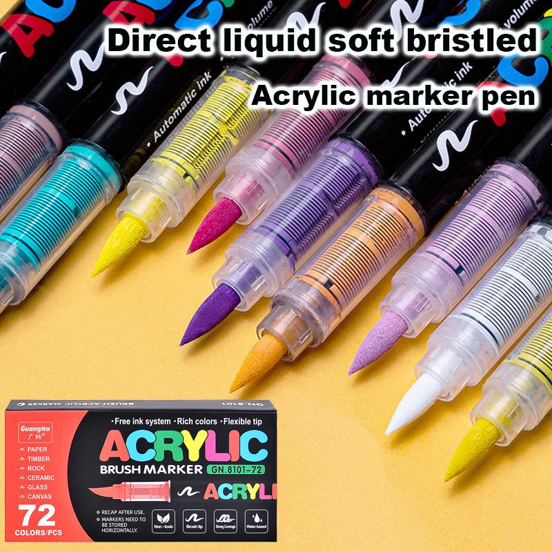 Penanda Akrilik Cecair Terus, Pen Cat Berus Lembut, 12-72 Warna, Sesuai ...