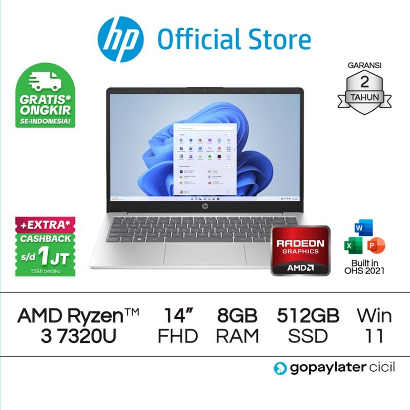 Laptop HP 14 EM0332AU/EM0333AU RYZEN 3 7320 8GB 512SSD W11+OHS - Shop ...