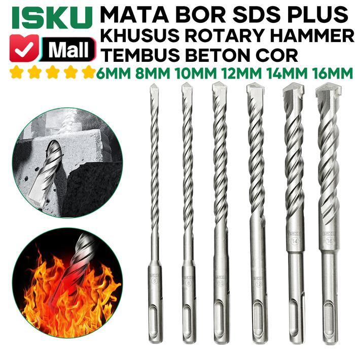 Promo ISKU Mata Bor Beton SDS Plus 6 8 10 12 14 16 mm Panjang 160mm ...