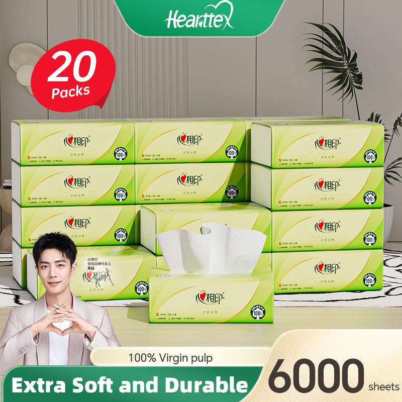Hearttex - 20 packs of facial tissue, 3-ply, 100 sheets per pack ...