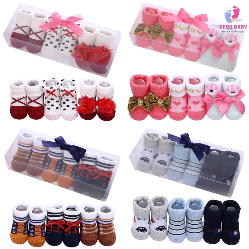 Set Stoking Bayi 3 in 1 Baby Socks Gift Set Baby Girl Boy - TikTok Shop ...