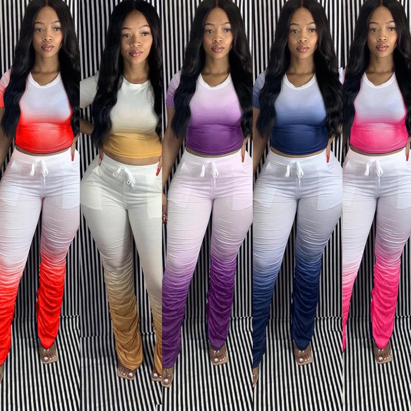 Women Tracksuits Two Pieces Set Short Sleeve Top Long Flared - TikTok ...