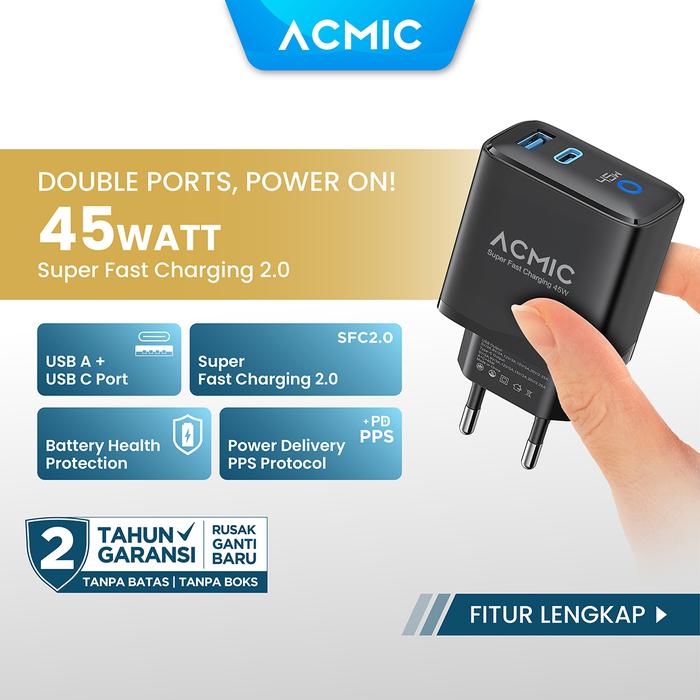 Promo ACMIC CPD45 Type C 45W Charger Super Fast Charging 2.0 Adaptor ...
