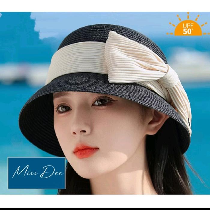 Jual Topi Pantai Wanita Model Straw Hat Lebar Sedang Fashionable ...