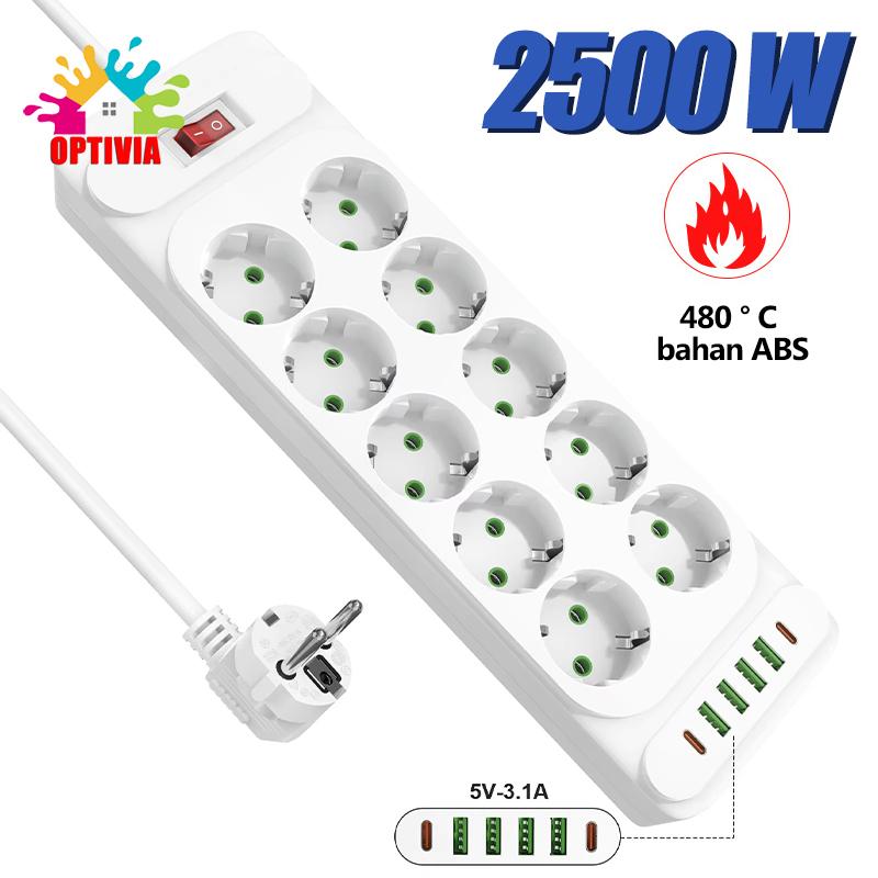 OPTIVIA 2500W Power Strip Power Socket Stop Kontak colokan usb - Shop ...
