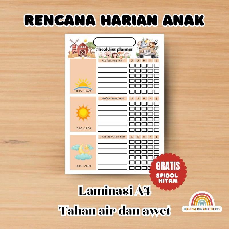 Planner Kegiatan anak + Lembar Rencana Harian Anak + Rutinitas - Shop ...