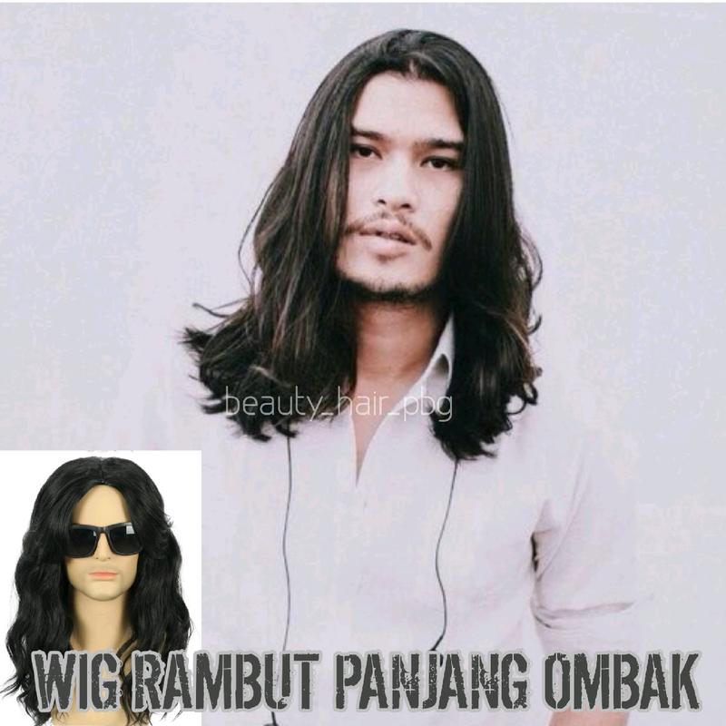 WIG PRIA RAMBUT PANJANG OMBAK BELAH TENGAH WARNA HITAM - Shop | Tokopedia