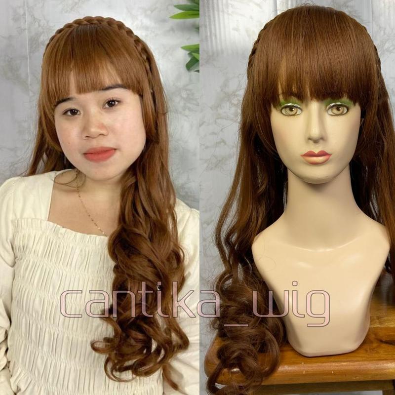 Wig Bando Kepang Wanita Panjang 60 Model Poni Curly - Shop | Tokopedia