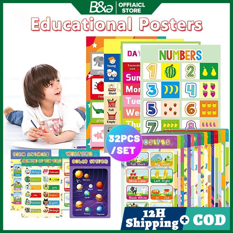 32 Pcs Chart For Kid Educational Set English Alphabet Early Education ...