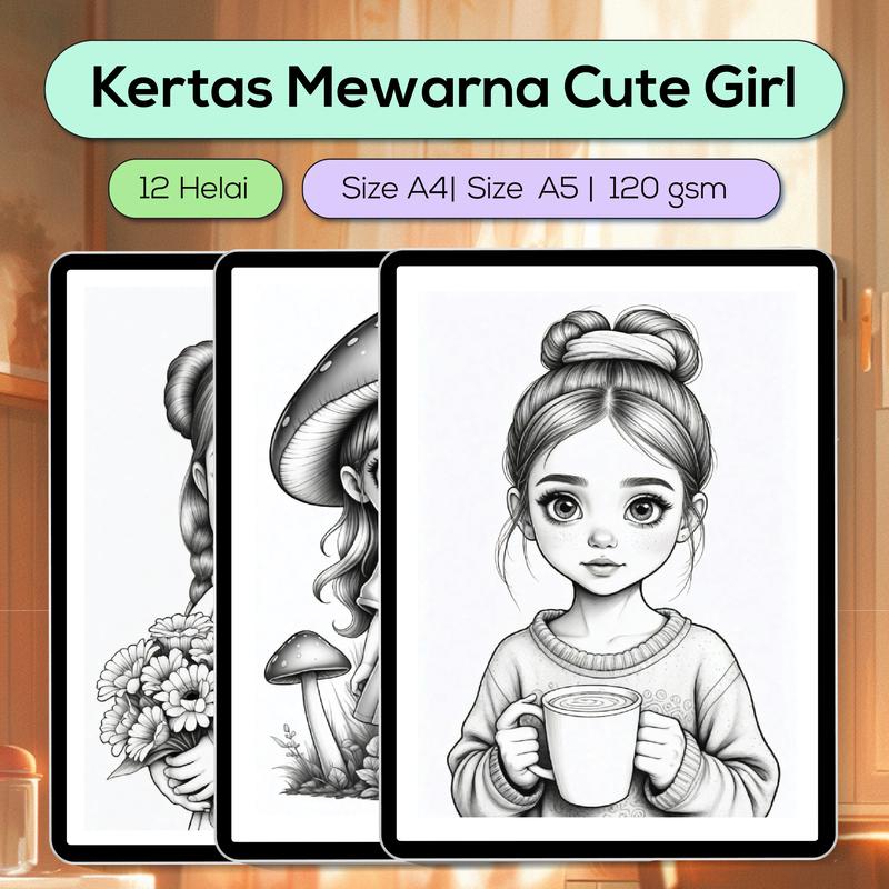 Kertas Mewarna Cute Girl | 120gsm | Size A4 & A5 | Coloring Pages ...