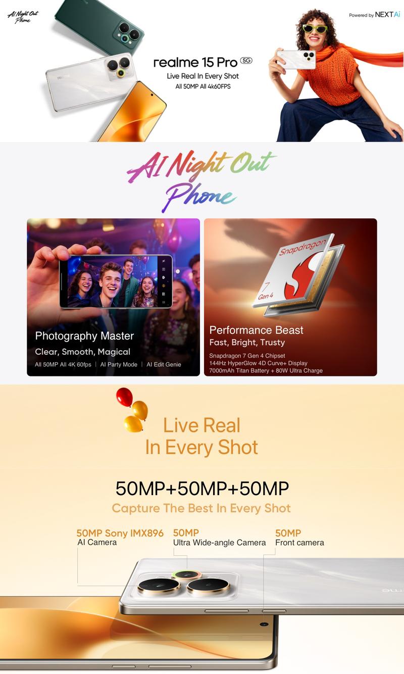 realme 15 Pro 5G 12GB+14GB* | 512GB | 50MP Sony AI Camera | Dimensity ...