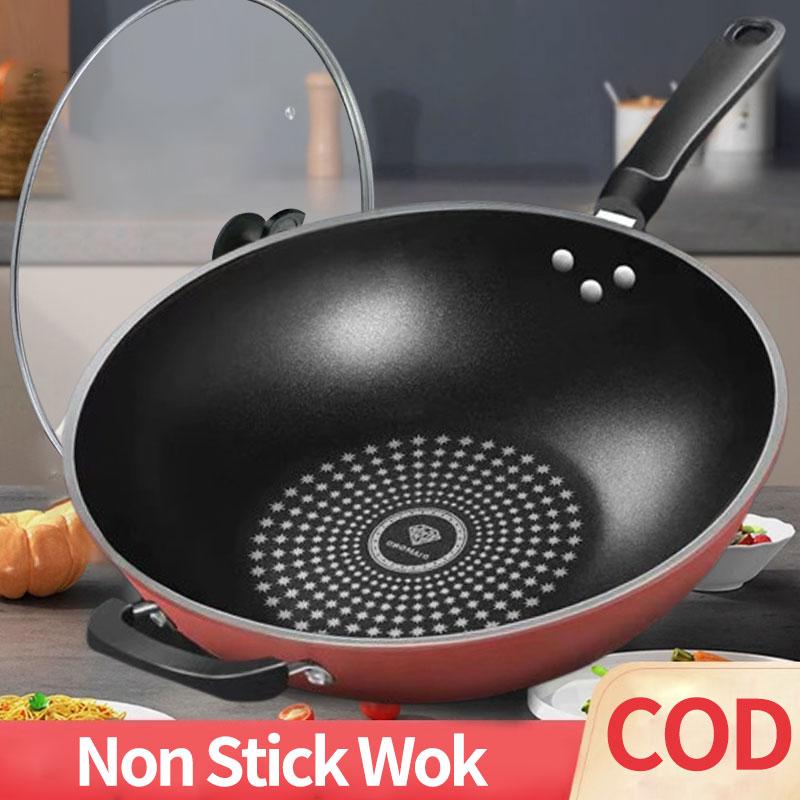 32CM/34CM Non Stick Pan with Cover Diamond Coating Wok for Stick ...