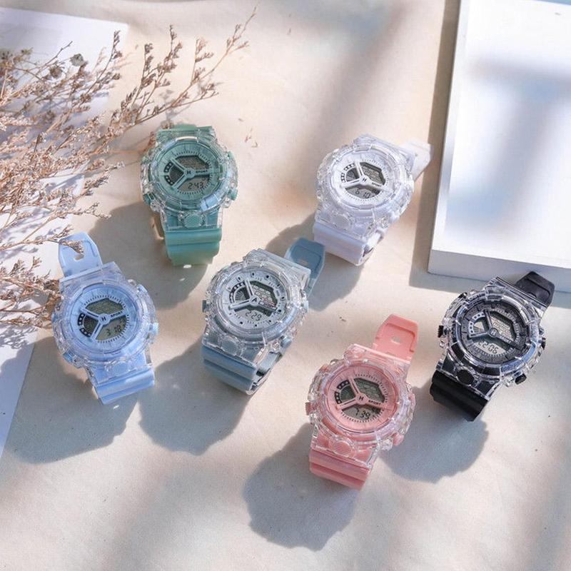 Korean Macaron Color Watch Sports Digital Watch Transparent Disc ...