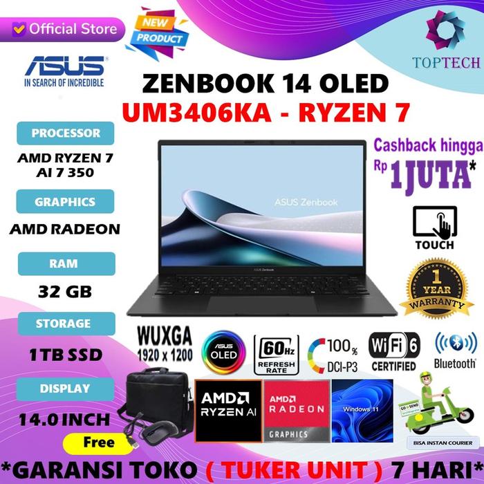 Promo ASUS Zenbook 14 OLED UM3406KA Touch Ryzen AI 7 350 32GB 1TBSSD ...
