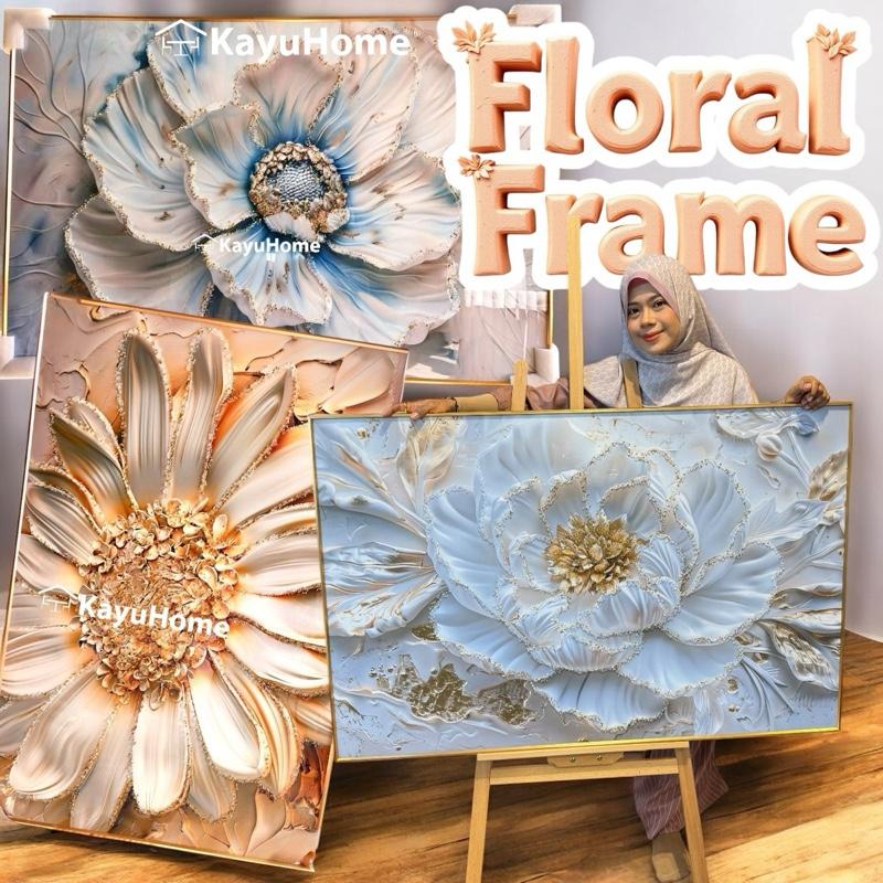 [102 Corak] 120x80cm 100x100cm Bingkai Gambar Lukisan Bunga 3D - TikTok ...