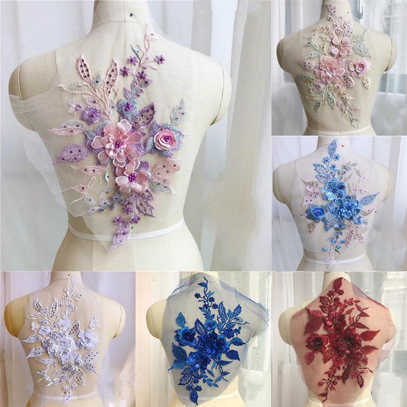 Tampalan sulaman bunga merah jambu biru, 1 helai, Applique untuk ...