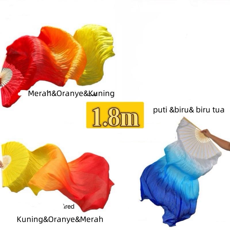 1.8M Kipas Tangan Bambu Sutra Cina Panjang/Kipas Tari Sutra Tangan ...