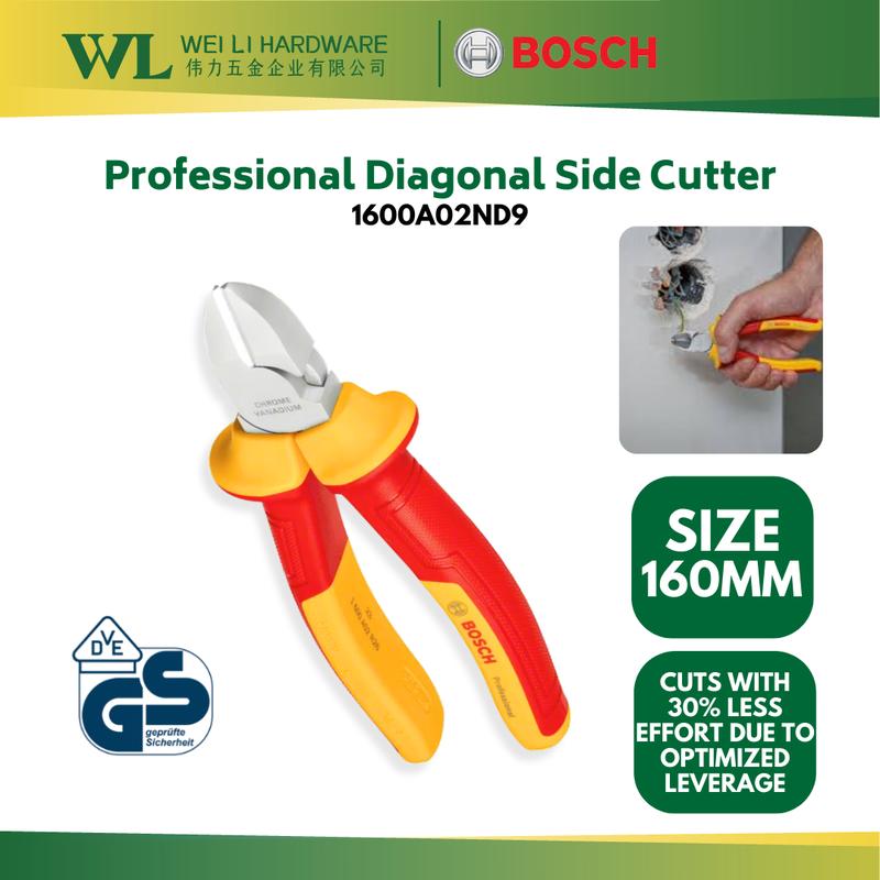 BOSCH 1600A02ND9 Professional VDE Diagonal Side Cutter 160mm/Cutter ...
