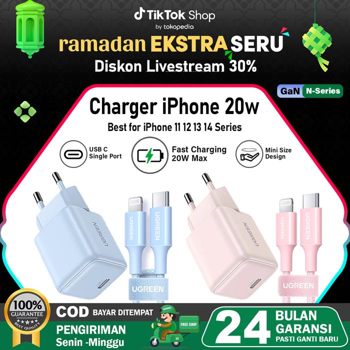 Promo UGREEN Charger GaN Nexode For iPhone 11 12 13 14 MFI PD Type C To ...