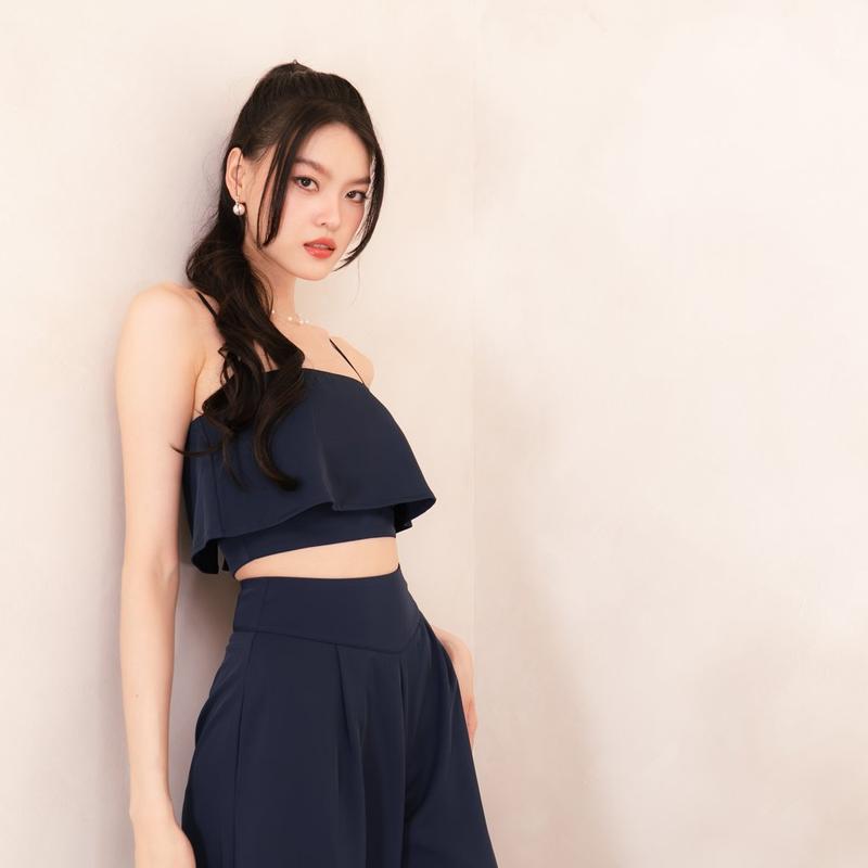 Alina Padded Overlap Tube Top in Navy - TikTok Shop Singapore
