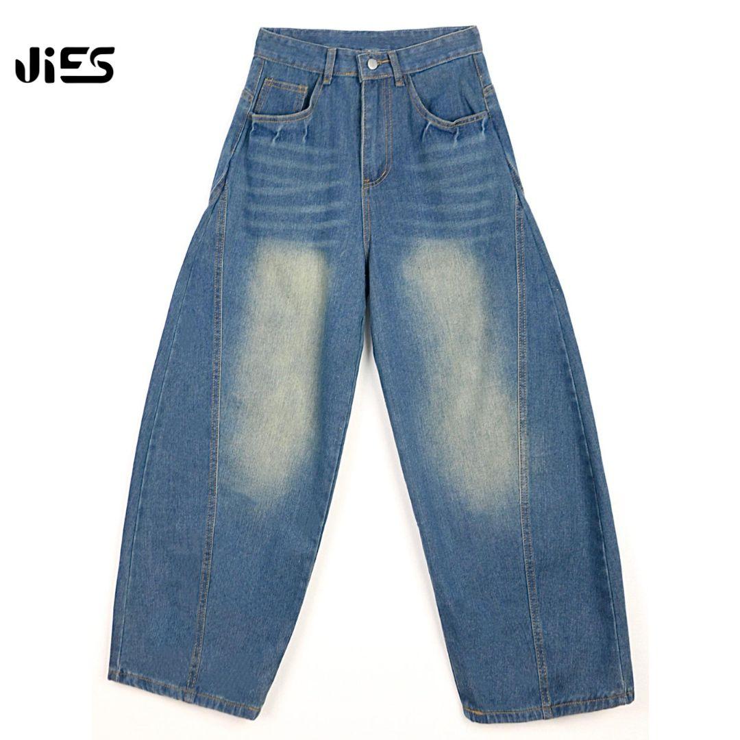 JIES P096 Seluar Jeans Vintage Blue Potongan Kaki Lurus Lebar Gaya ...