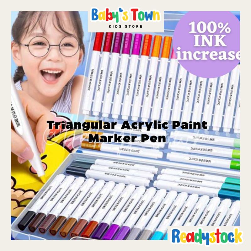 80Colours Triangular Acrylic Paint Marker Pen Waterproof Sof - TikTok Shop Malaysia