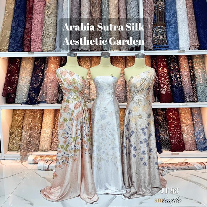 Jual Kain Saten Arabian Silk Premium Aesthetic Garden JT 98 | Satin ...