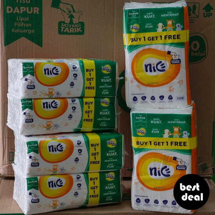 Promo (1 Dus) Nice Towel Tisu Tissue Dapur Lipat 150 + 150 Helai Bundle ...