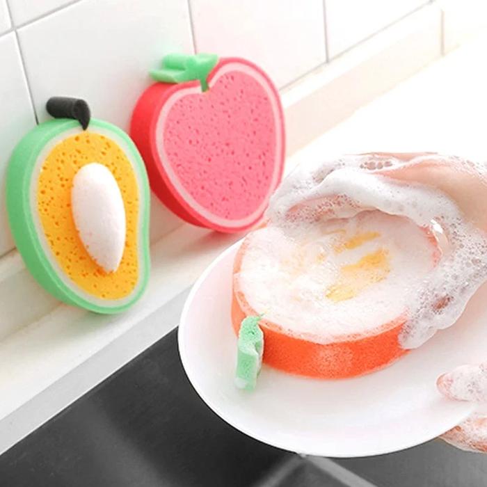 Jual Cute Fruit Shape Thickened Sponge Dishwashing Wipe Washcloth ...