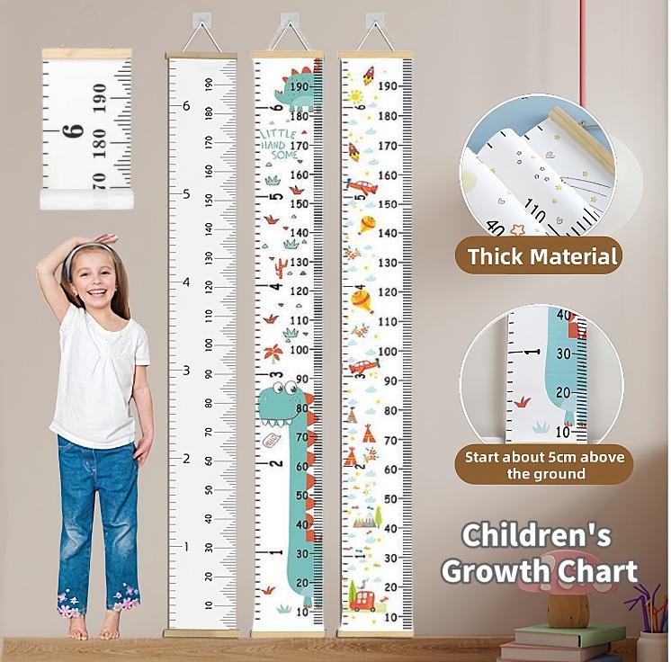【SG】Children's Canvas Wall Growth Chart Wooden Frame Height Measuring ...