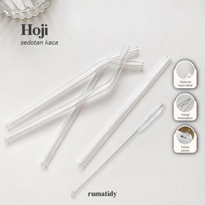 Promo HOJI Sedotan / Sikat Sedotan Kaca Clear Bengkok/Lurus 18cm 20cm ...