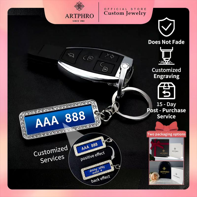 [Engraving]ARTPHRO Small license plate keychain Stainless steel ...