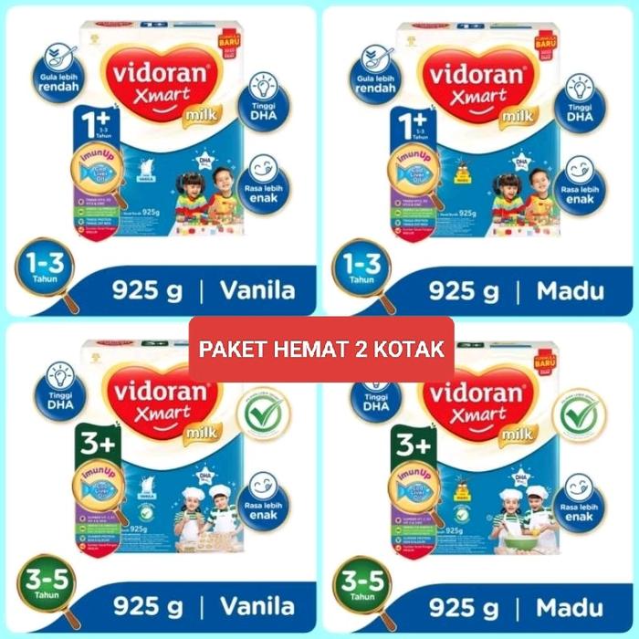 Jual 2 KTK VIDORAN XMART 1+,3+ 925GR SUSU PERTUMBUHAN - Vidoran 3+ madu ...