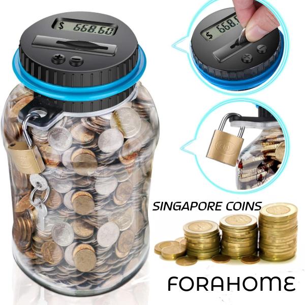 Singapore coins Digital piggy LOCK bank for adults kids LCD counting ...