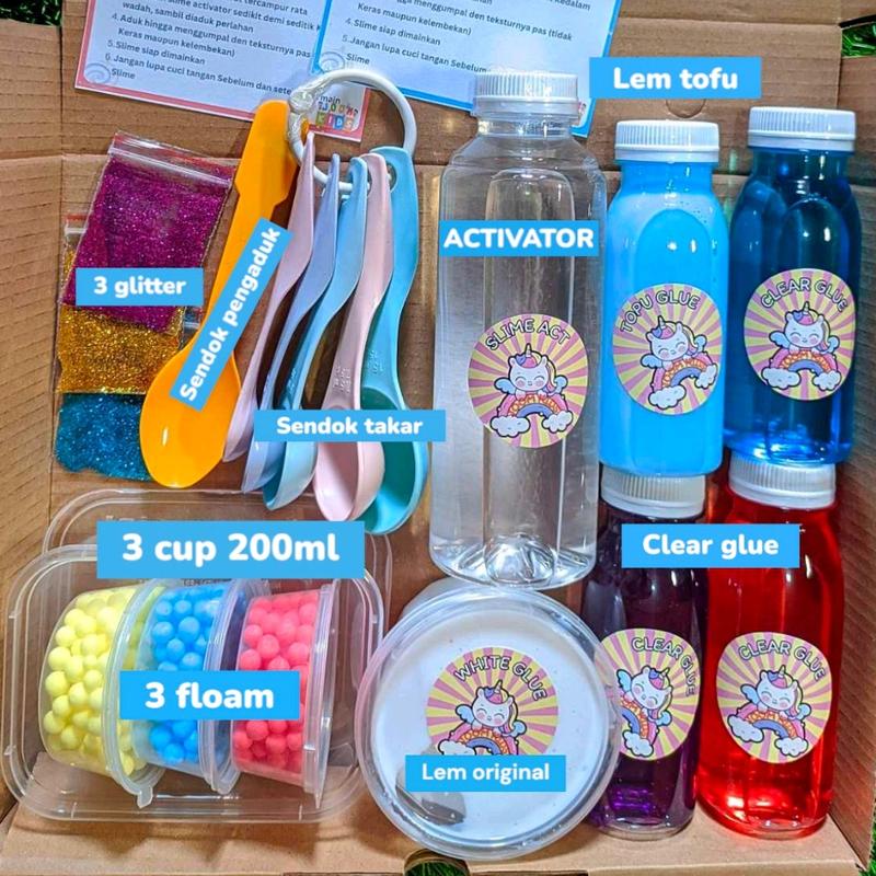 SLIME KIT 1 TOFU- 3 CLEAR GLUE- ORIGINAL TERLENGKAP ( BONUS STIKER ...
